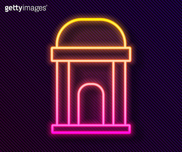 Glowing neon line Old crypt icon isolated on black background. Cemetery ...