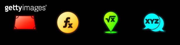 Set Acute trapezoid shape, Function mathematical symbol, Square root of x glyph and XYZ ...