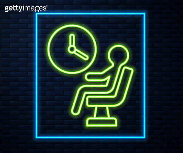 Glowing neon line Human waiting in airport terminal icon isolated on ...