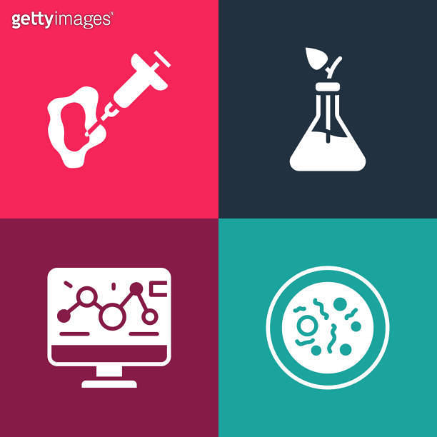 Set pop art Petri dish with bacteria, Genetic engineering modification ...