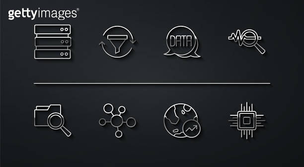 Set line Server, Search with folder, data analysis, Financial growth, Mind map infographic ...