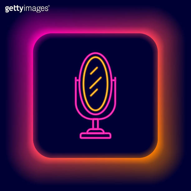 Glowing neon line Mirror icon isolated on black background. Colorful ...