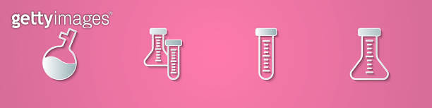 Set paper cut Test tube, and icon. Paper art style. Vector 이미지 ...