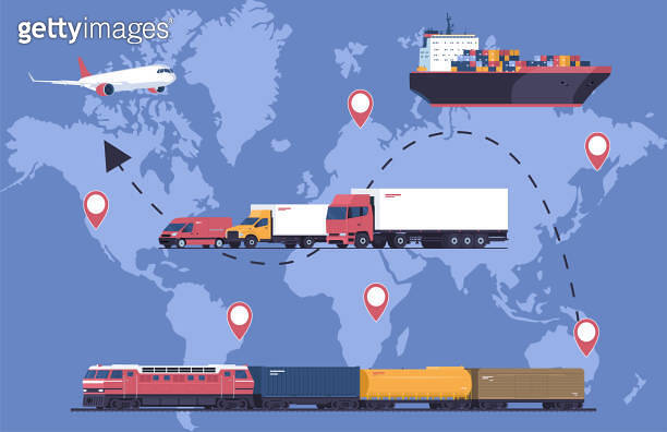 Concept illustration of multimodal transportation around the world ...