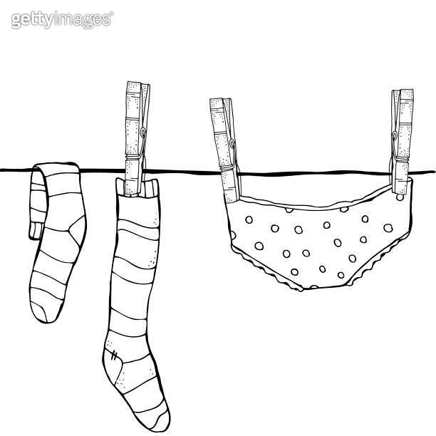 Vintage Linen Drying: Black and White EPS Vector Clip Art for Adult ...