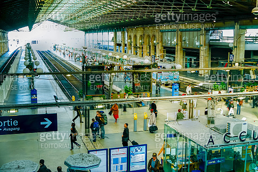 Paris, France, Crowd Passengers Waiting Inside French Train Station ...