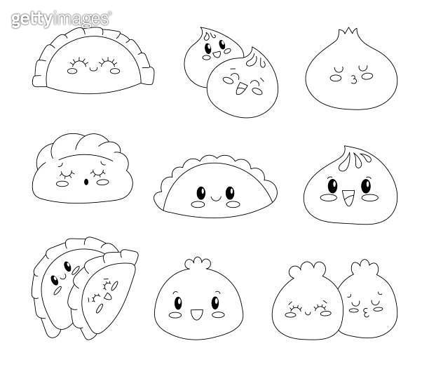 Cartoon character of Dim Sum. Coloring Page. Asian food menu ...