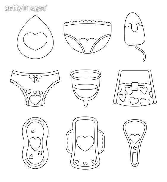 Gynecological feminine hygiene products. Coloring Page. Drop, panties ...