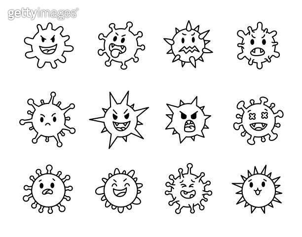 Viruses kawaii. Coloring Page. Cute cartoon characters of bacterial ...