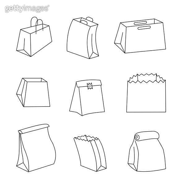 Paper bag. Coloring Page. Food product box package. Vector drawing ...