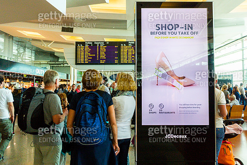Paris, France, Orly Airport, Electronic Advertising Panel in Terminal ...