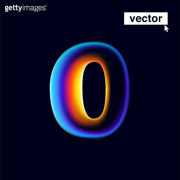 0 logo. Number zero with neon glitch. Multicolor gradient sign with ...