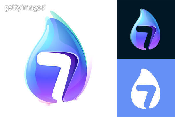 7 logo. Pure water drop number seven logo. Eco-friendly 3D realistic ...