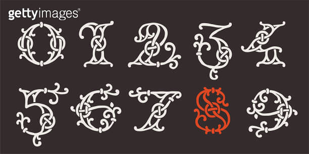 0 to 9 logos. Celtic numbers monograms set. Insular style initial with ...