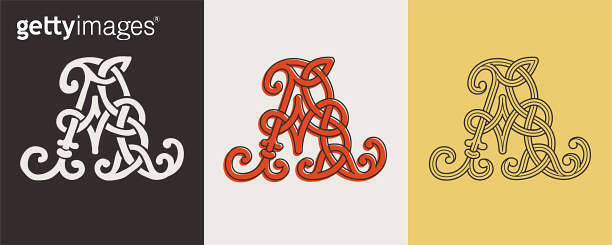 Celtic A monograms set. Insular style initial with authentic knots and ...