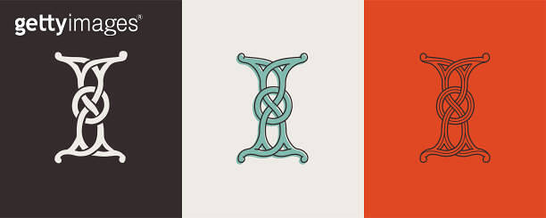 Celtic I monograms set. Insular style initial with authentic knots and ...