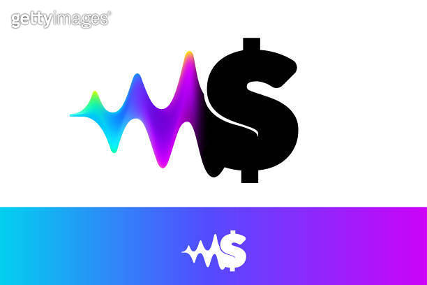 Dollar sign logo with sound wave flow. Vibrant line glitch effect ...