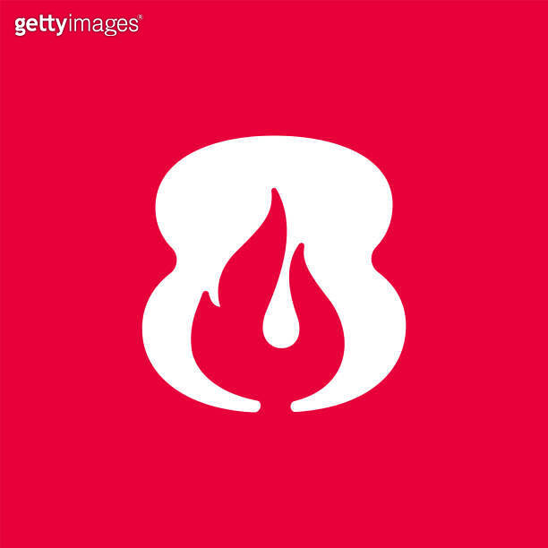 8 logo. Number eight with fire flames. Negative space vintage icon ...