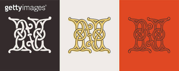 Celtic N monograms set. Insular style initial with authentic knots and ...