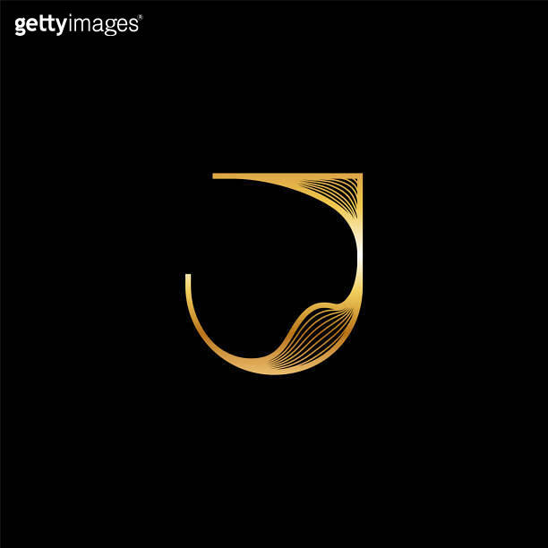 letter J, beautiful elegant golden alphabet striped font, classic ...