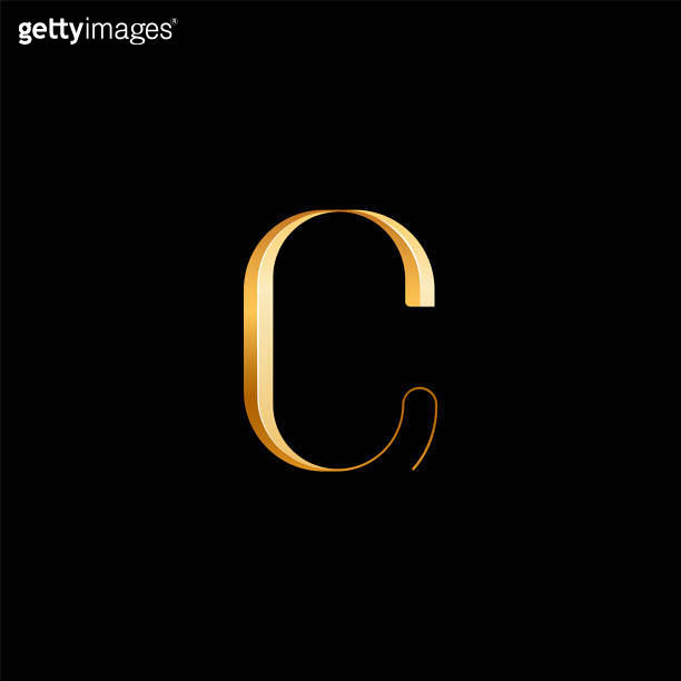 3d Latin letter C serif alphabet, beautiful elegant golden font classic ...