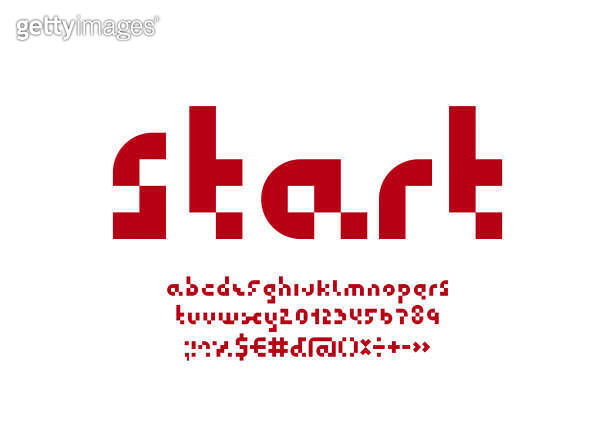 Pixel font, trendy alphabet, letters and numbers and punctuation marks ...