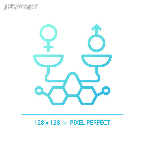 Thin line gradient molecules with male and female balance icon 이미지 ...