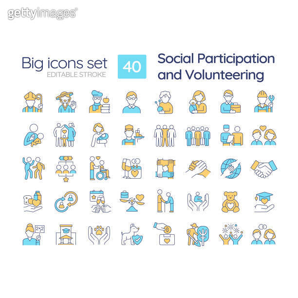 Social participation and volunteering RGB color icons set (1582564751 ...