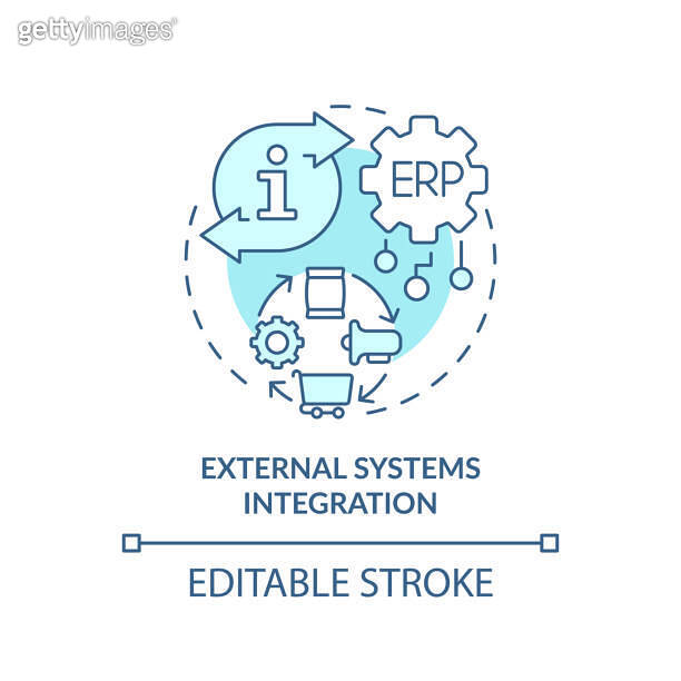 2D external systems integration blue icon concept 이미지 (1613513557) - 게티 ...