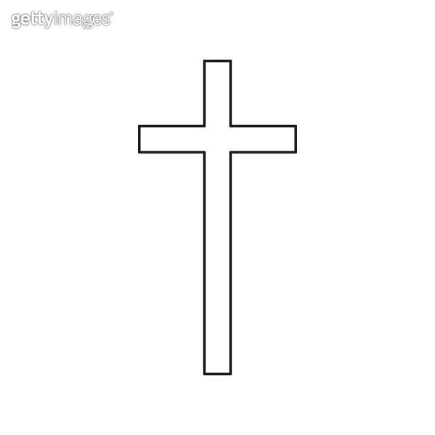 Catholic cross, single line drawing. Traditional religion symbol ...