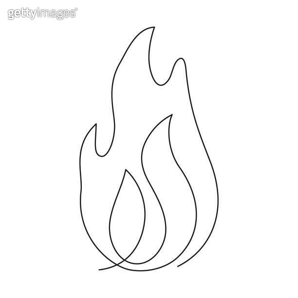 Fire continuous single art line drawing. Flame shape, bonfire, gas icon ...
