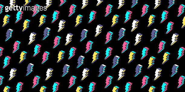 Lightning pattern on backdrop. Cartoon thunderbolt 80s-90s in comic ...
