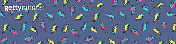 Lightning pattern on backdrop. Cartoon thunderbolt 80s-90s in comic ...