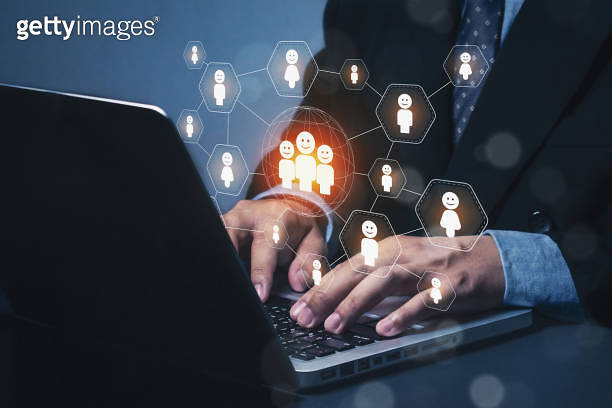 customer relationship management Business people use computers to build ...