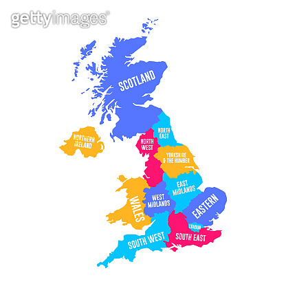 United kingdom UK Regions Map Vector Illustration (1457300258) - 게티이미지뱅크