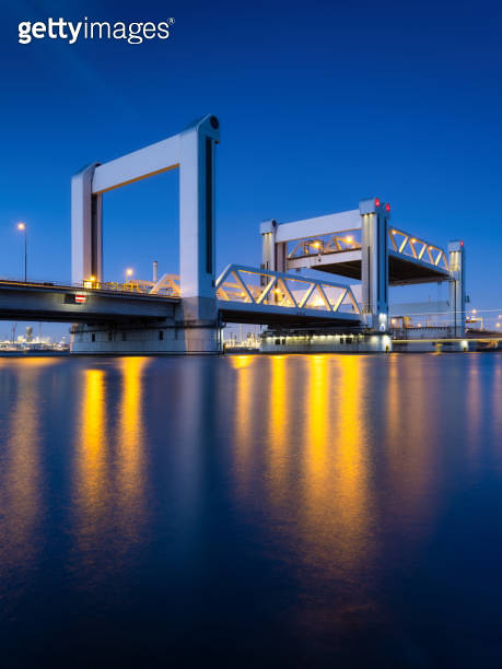 Botlek bridge, Rotterdam, Netherlands. View of the bridge at night ...