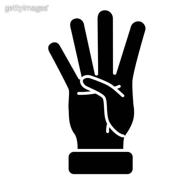 Four fingers gesture solid icon, gestures concept, count numbers on ...