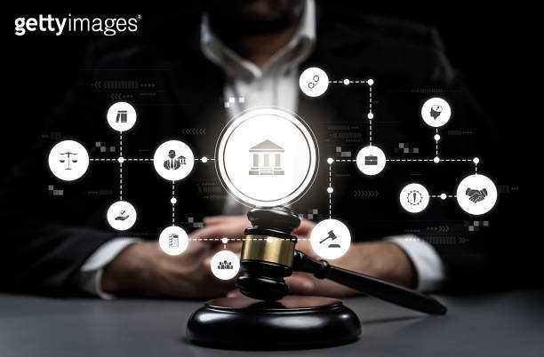 Smart law, legal advice icons and astute lawyer working tools in ...