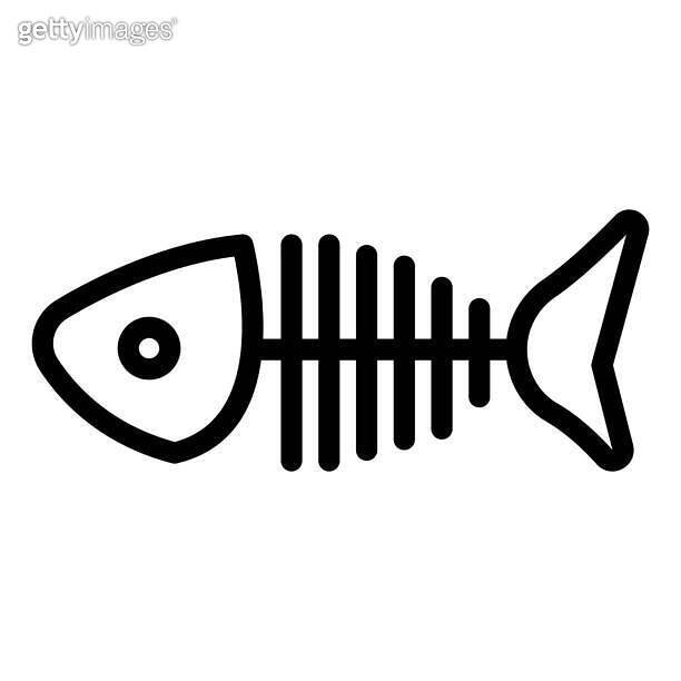 Fish head with bones and tail line icon, fishing concept, fish skeleton ...