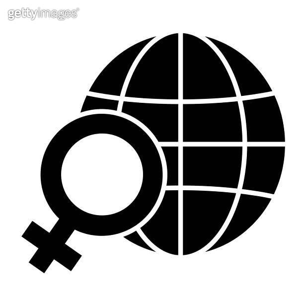 Womens day solid icon. Earth with gender sign vector illustration ...
