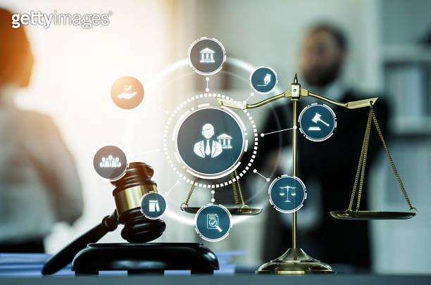 Smart law, legal advice icons and astute lawyer working tools in ...