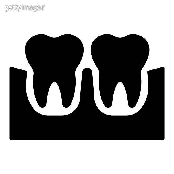 Teeth in gums solid icon. Two growing teeth, beautiful healthy tooth ...