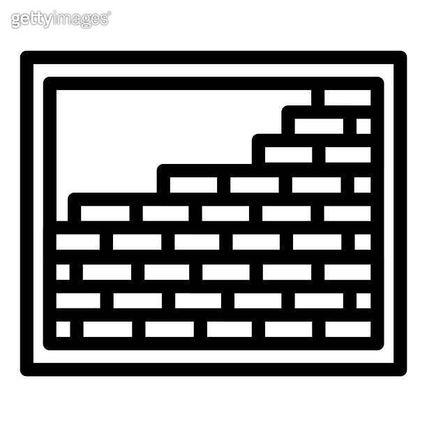 Brick wall frame line icon. Brickwork, block masonry architecture ...