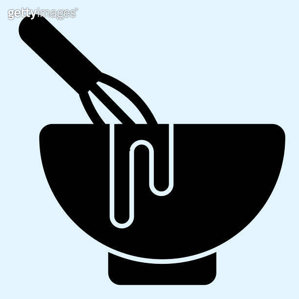 Manual stirring solid icon. Whisk and bowl, whipping cream process ...