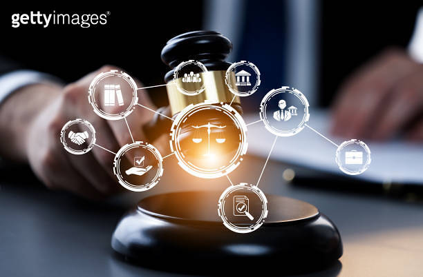 Smart law, legal advice icons and astute lawyer working tools in ...