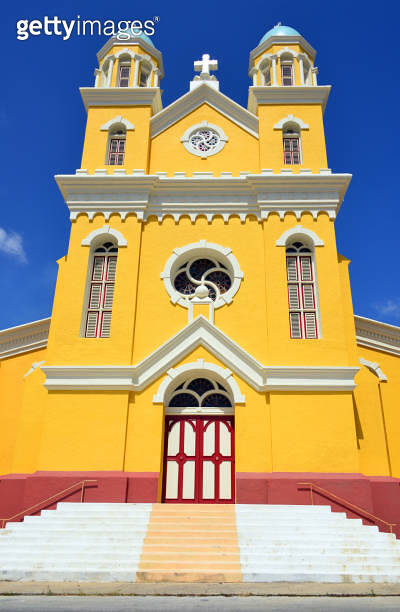 Steps to the Santa Famia Catholic Church in the perfect light of ...