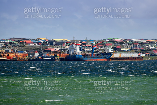 Ships at Stanley Harbour commercial wharf (FIPASS), Falkland Islands ...