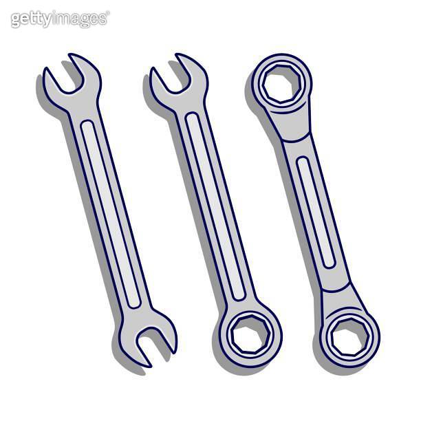 vector illustration of 3 set wrench,spanner,combination spanner,and ...