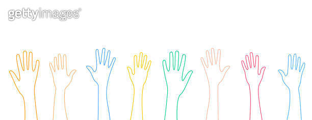 line style colorful volunteer hands up design 이미지 (1787061706) - 게티이미지뱅크
