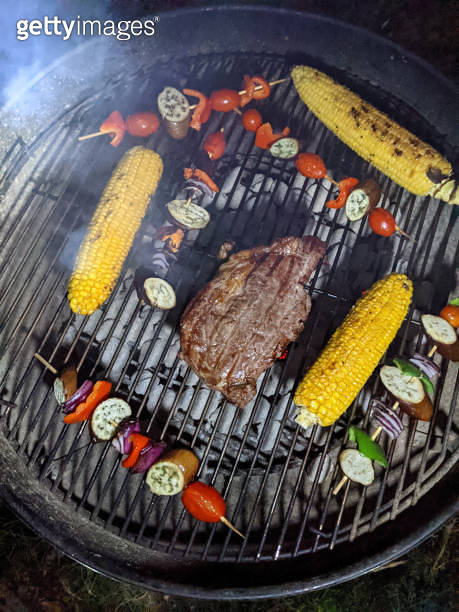Grilling Perfection: Healthy Steak, Vegetable, and Corn Cob Delight 이미지 ...
